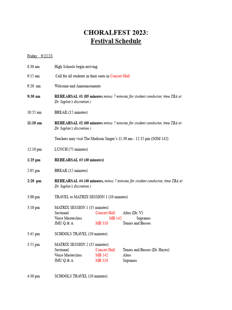 ChoralFest 2023 Festival Schedule | PDF | Choir | Music Theory