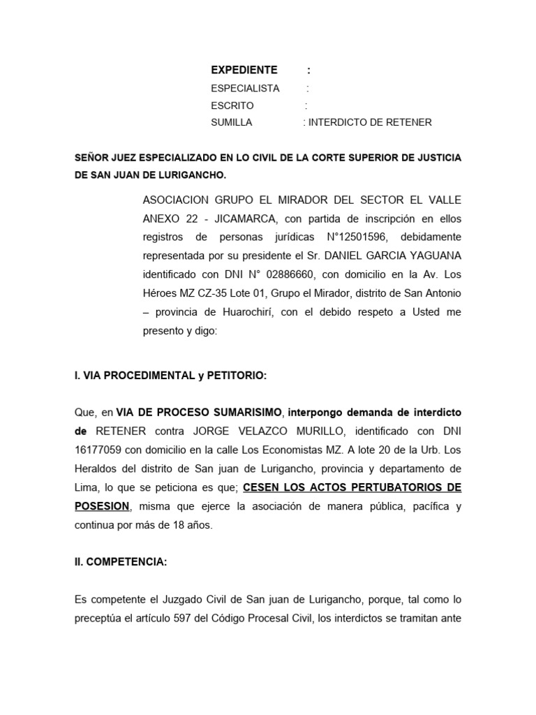 INTERDICTO | PDF | Propiedad | Posesión (Ley)