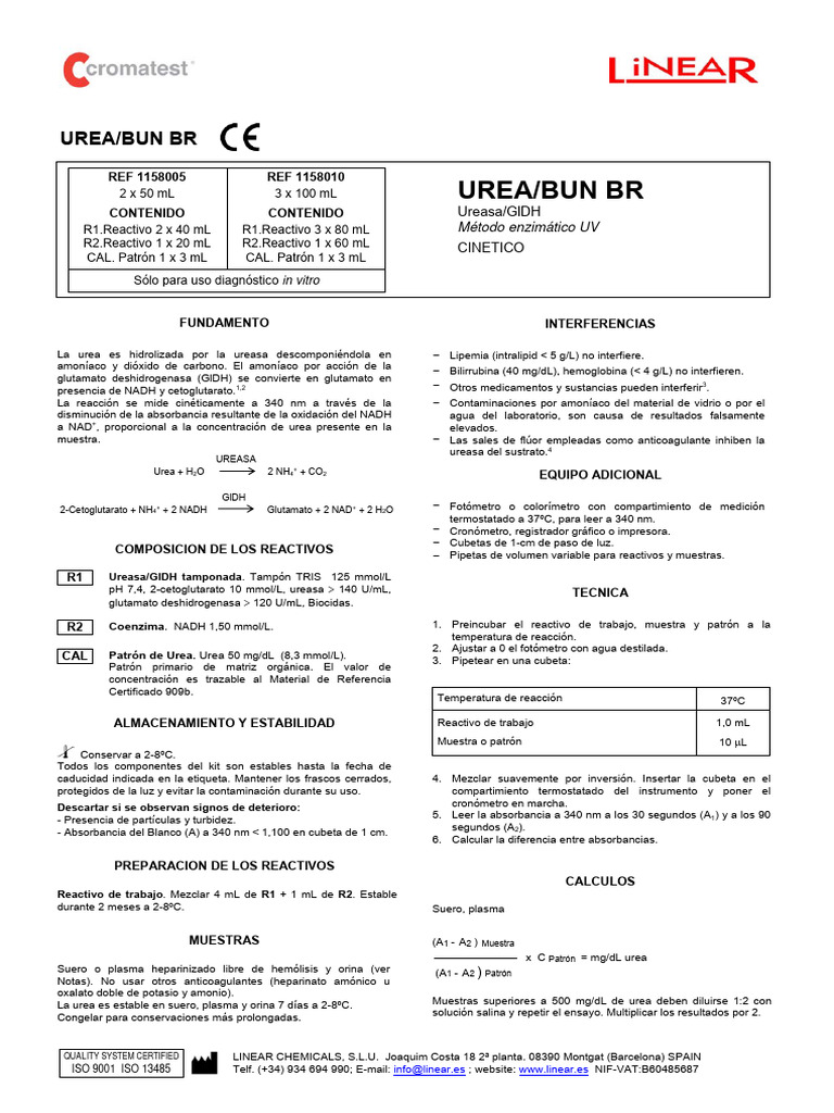 Urea: Método Enzimático con Ureasa/GlDH | PDF | Sustancias químicas