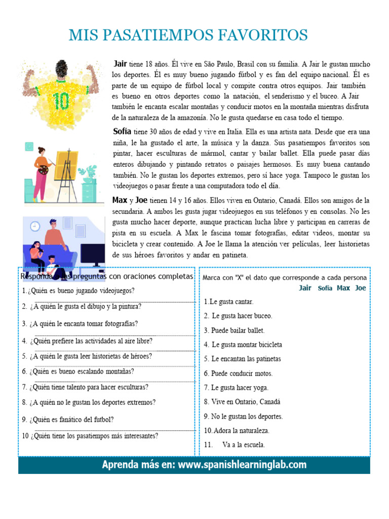 Mis Pasatiempos Favoritos en Espanol Con Respuestas | PDF