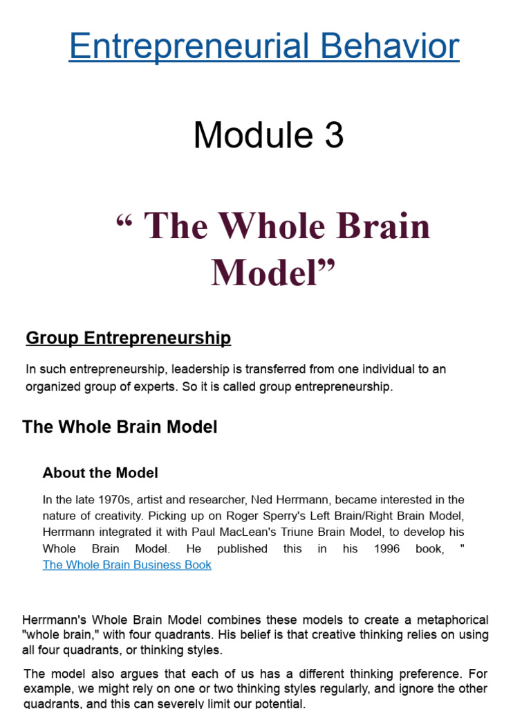 Module 3 - The Whole Brain Model | PDF | Thought | Creativity