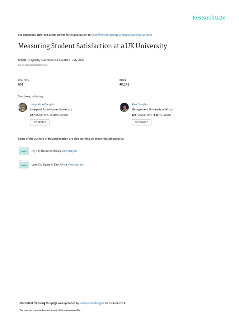 Measuring Student Satisfaction at A UK University | PDF | Survey ...