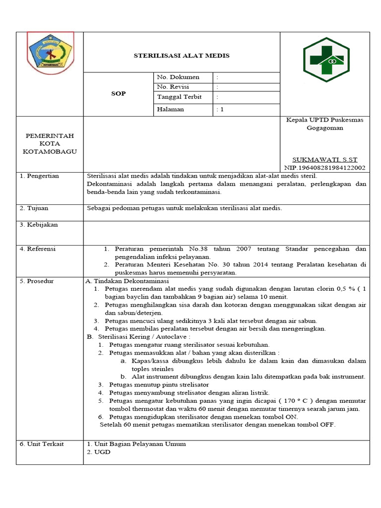 7.3.2.2 Sop Sterilisasi Alat Medis | PDF