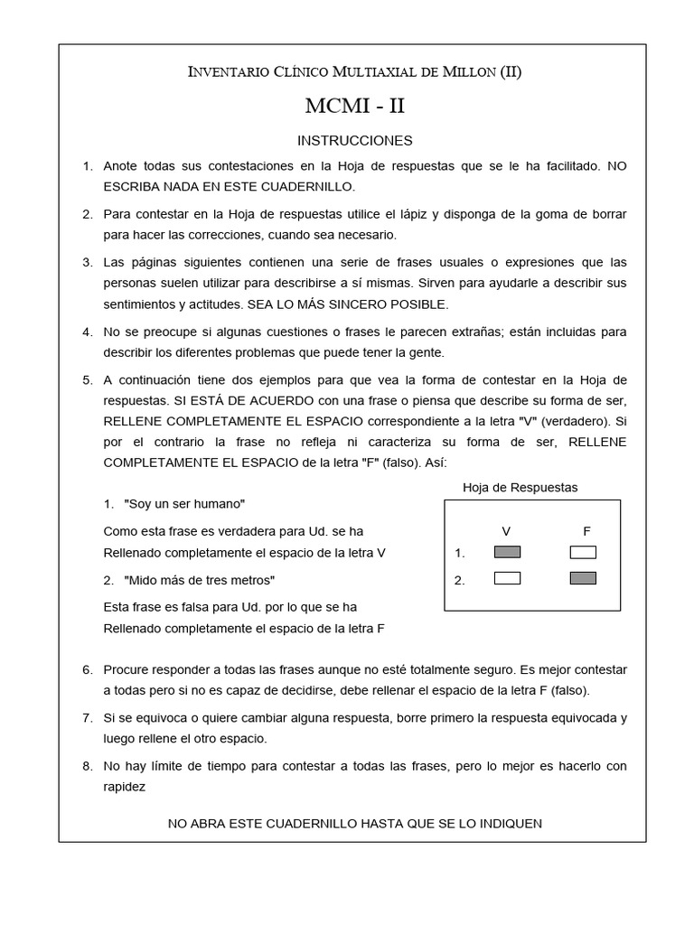 MCMI-II Cuadernillo Ok | PDF