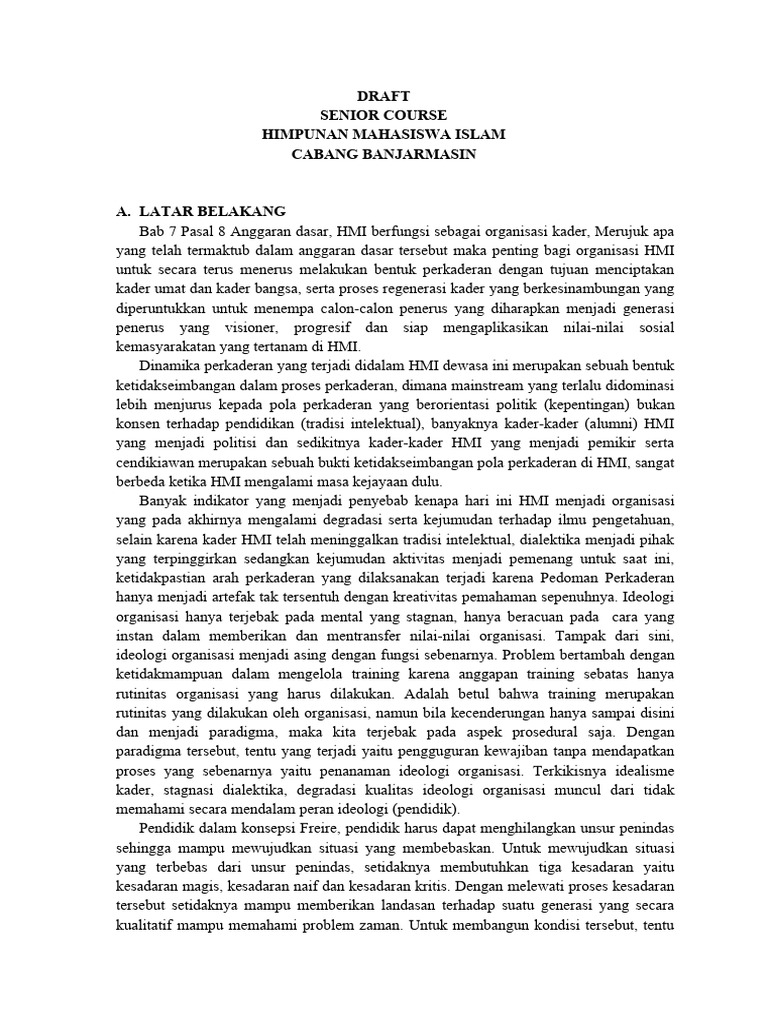 Draft Senior Course Himpunan Mahasiswa Islam Cabang Banjarmasin | PDF