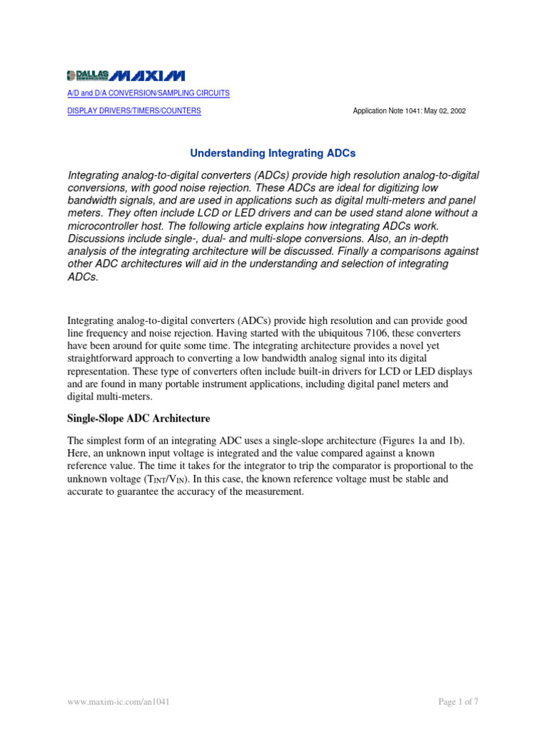 Understanding Integrating ADC AN1041 | PDF | Analog To Digital ...