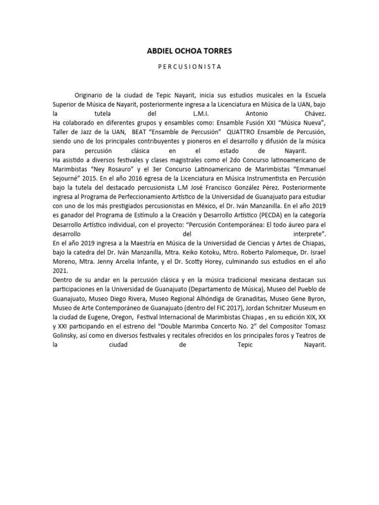 Abdiel Ochoa Torres: Percusionista Destacado | PDF | Las artes escénicas
