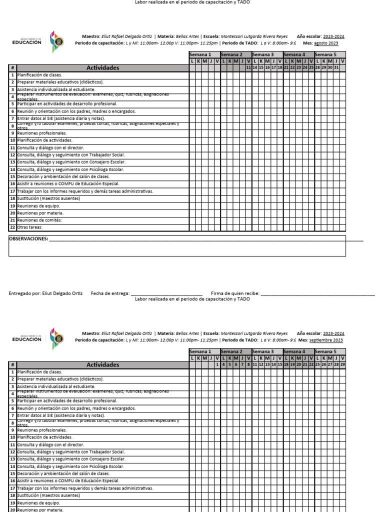 Labor Realizada en El Periodo de CAP y TADO - Eliut Delgado | PDF ...