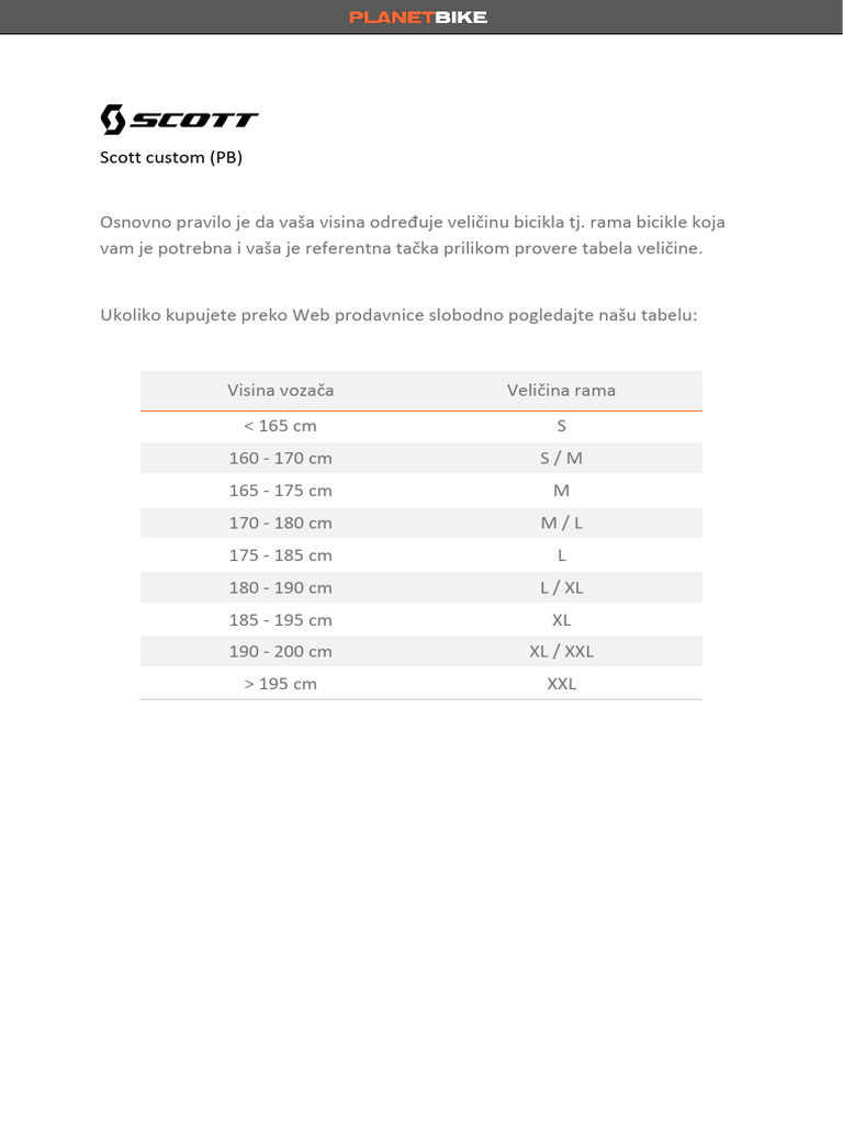 Scott Custom Size Chart | PDF