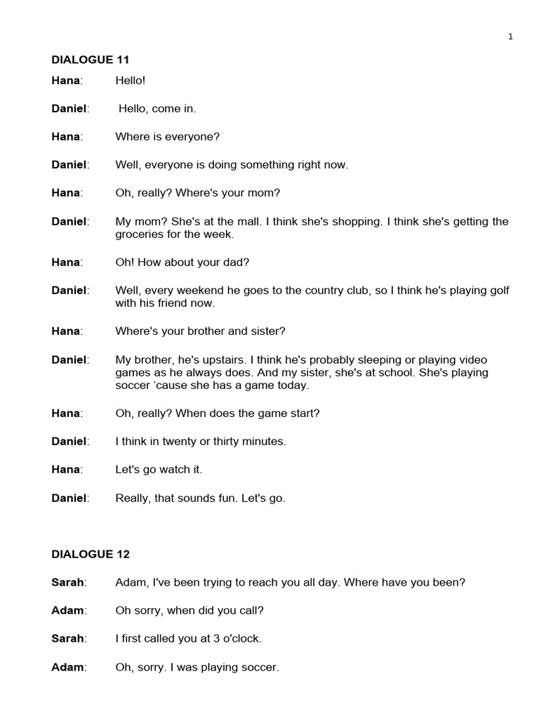 Dialogue 11 Hana: Daniel: Hana: Daniel: Hana: Daniel: Hana: Daniel: Hana: Daniel | PDF | Meg ...
