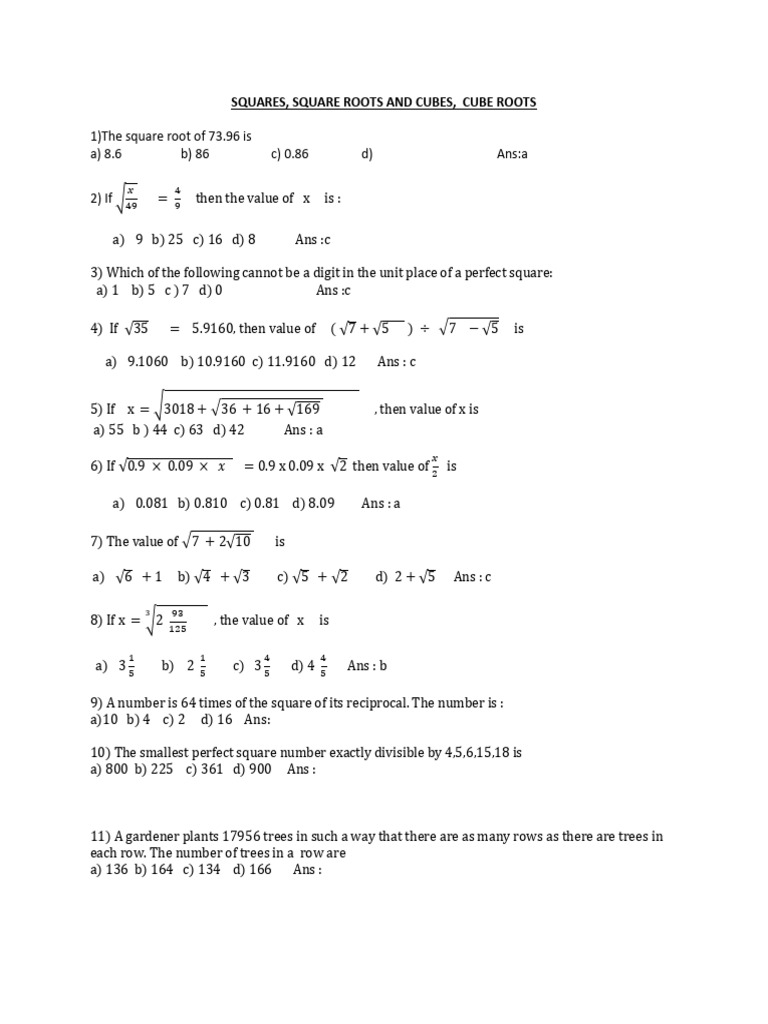 Squares and Square Roots Cubes and Cure Roots | PDF | Numbers | Number ...
