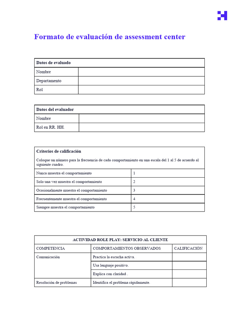 Formato de Evalón de Assessment Center | PDF