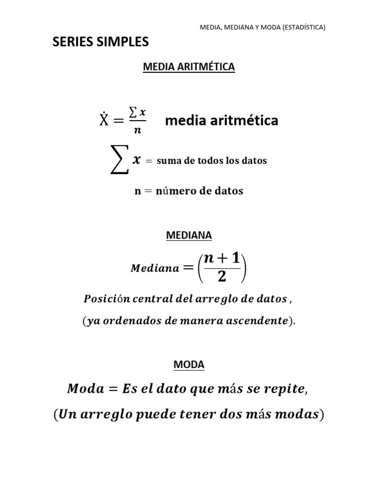 Fórmulas Media, Mediana, Moda | PDF