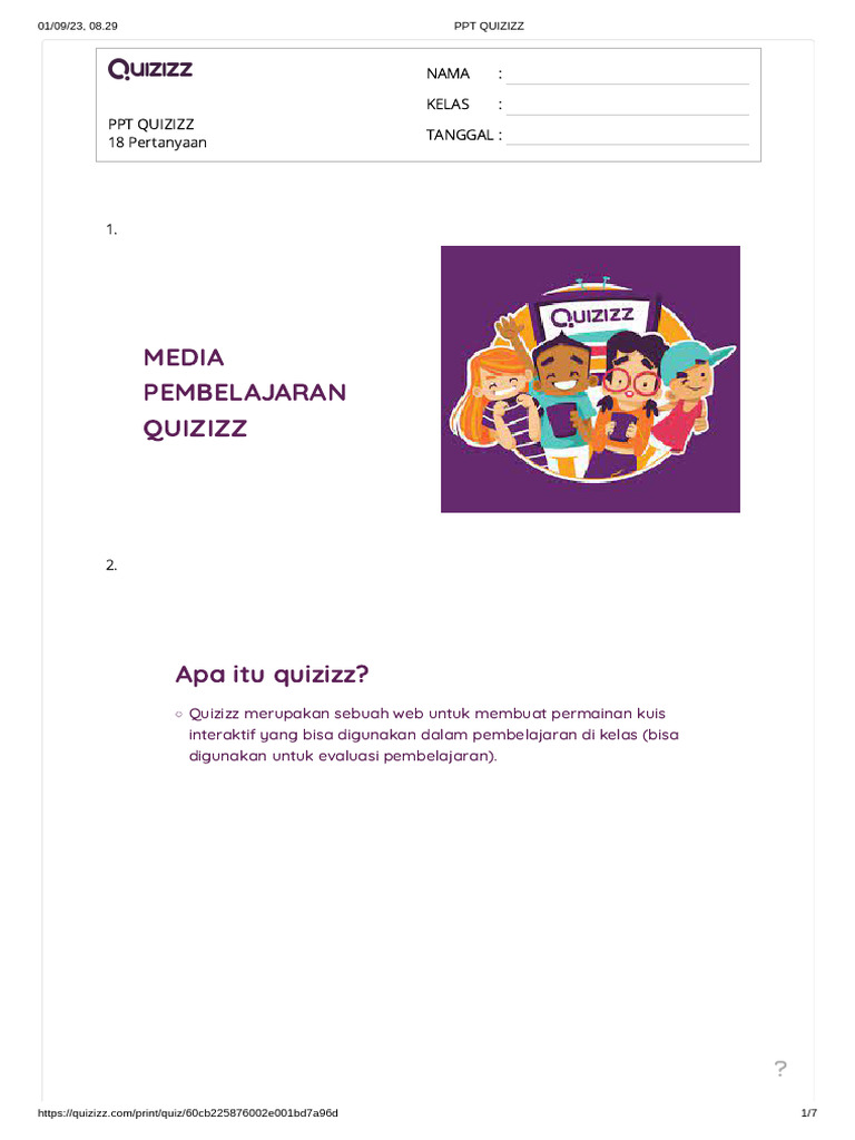 Panduan Penggunaan Quizizz untuk Pembelajaran | PDF