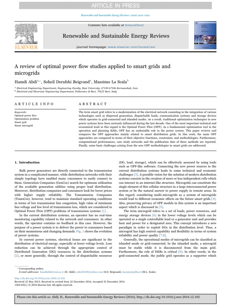 A Review of Optimal Power Ow Studies Applied To Smart Grids and Microgrids | PDF | Distributed ...