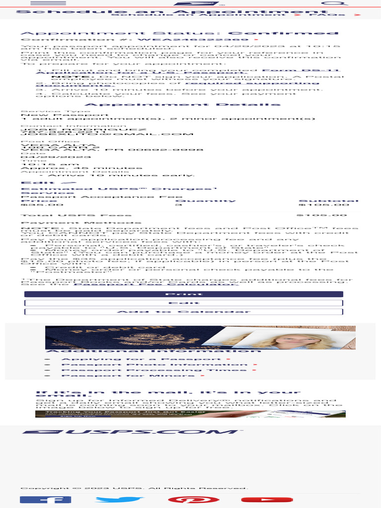 Schedule An Appointment - Confirmation USPS | PDF | United States ...