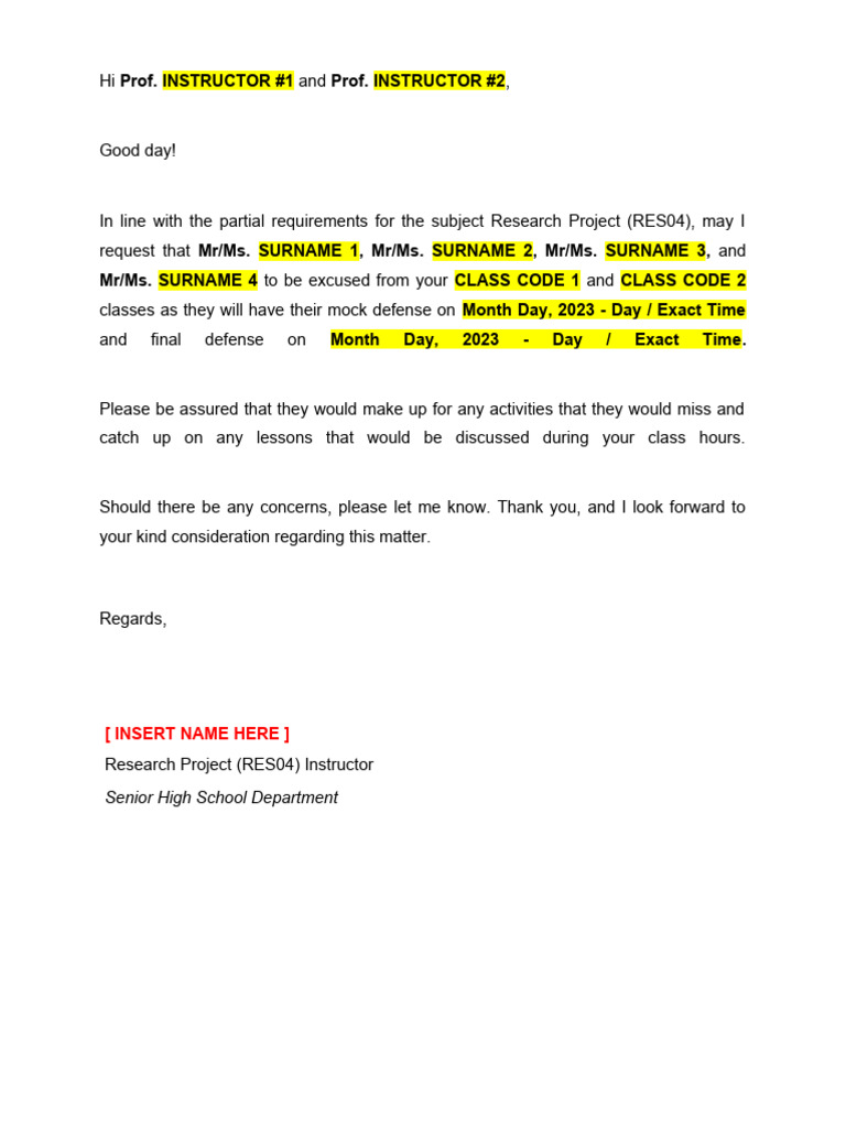 Excuse Letter for Mock Defense Absence | PDF
