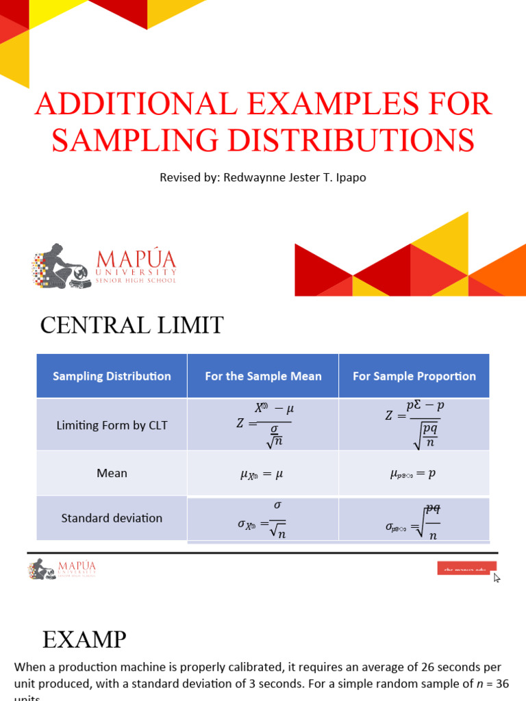 Co4 - Additional Examples For Sampling Distributions (Mean and Proportion) | PDF | Probability ...