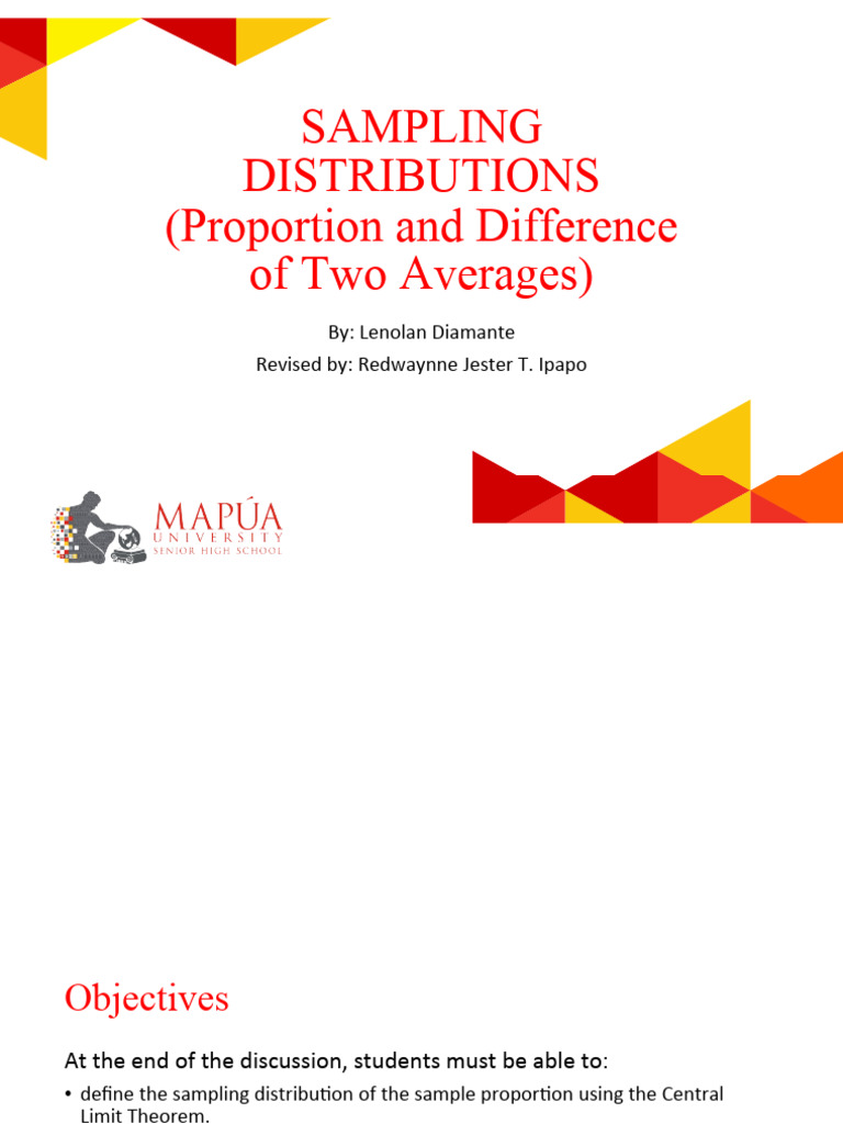 Co4 - Sampling and Sampling Distributions (Difference Between Means and Proportion) | PDF ...
