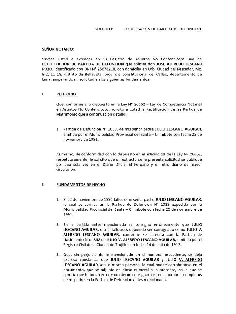 Solicitud de Rectificación de Partida de NACIMIENTO | Descargar gratis PDF | Derecho Civil ...
