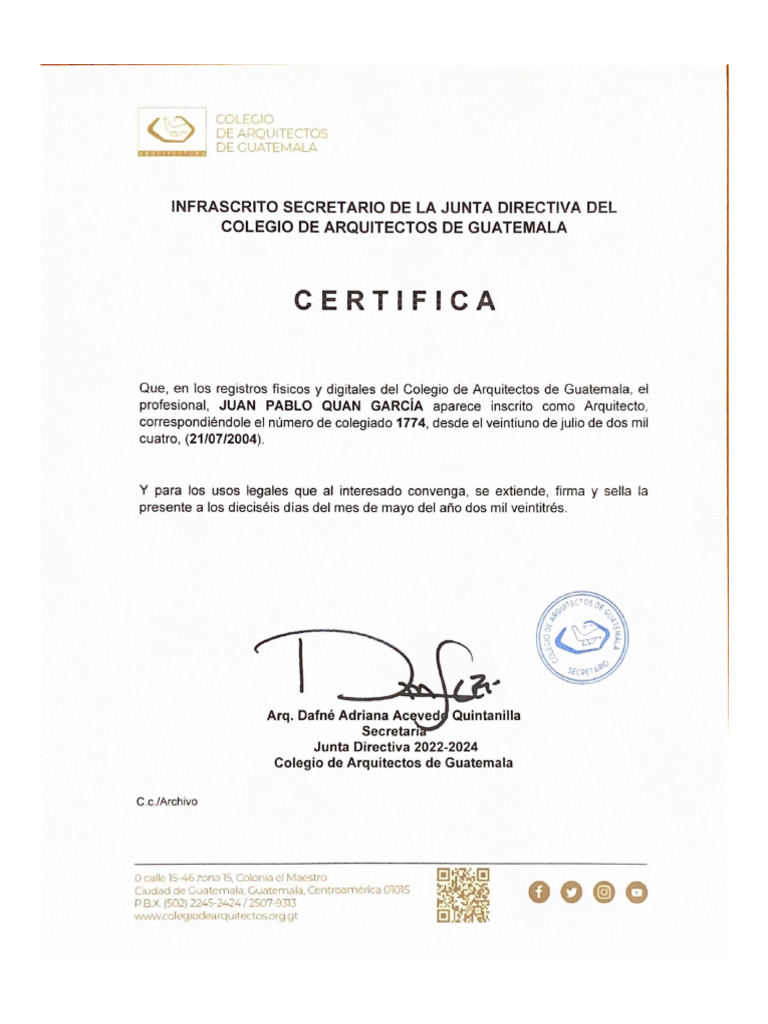 Colegia de Arquitectos Arq. Juan Pablo Quan Garcia | PDF