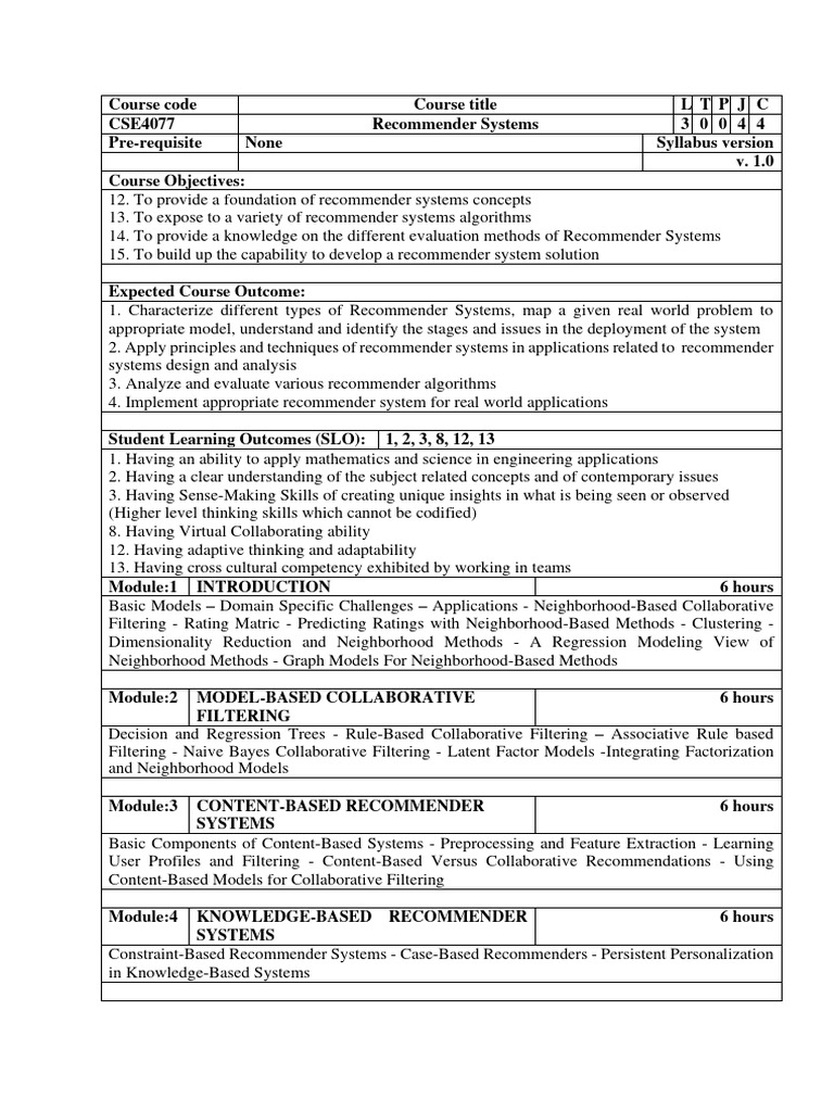 Recommender System Syllabus | PDF | System | Cognitive Science