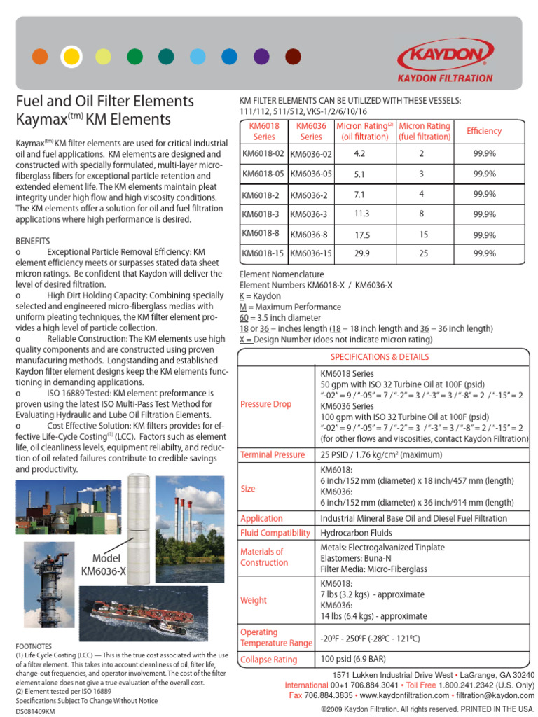 KM Cartridge Data Sheet 09-2009 | PDF | Filtration | Physical Sciences