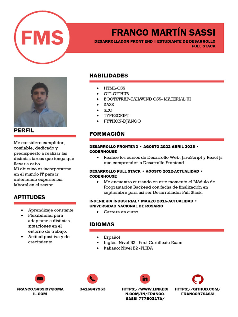 Perfil de Franco Sassi: Desarrollador IT | PDF