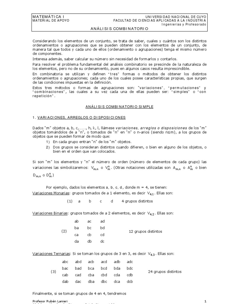Análisis Combinatorio Pdf Permutación Combinatoria 