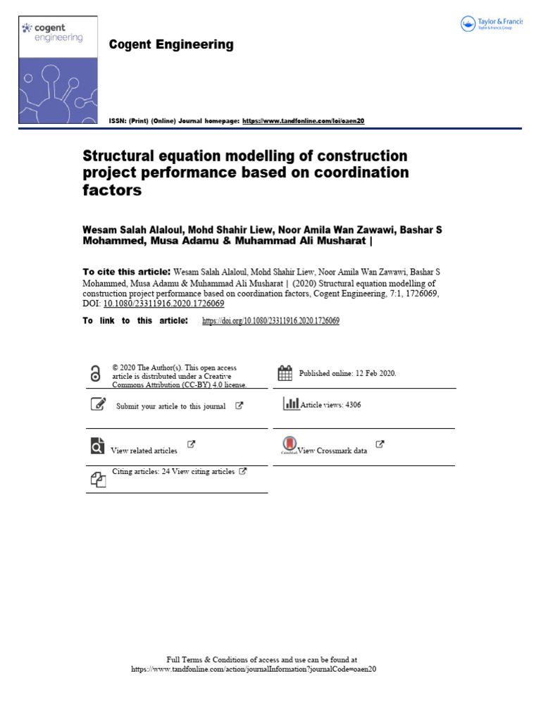 Structural Equation Modelling of Construction Project Performance Based ...