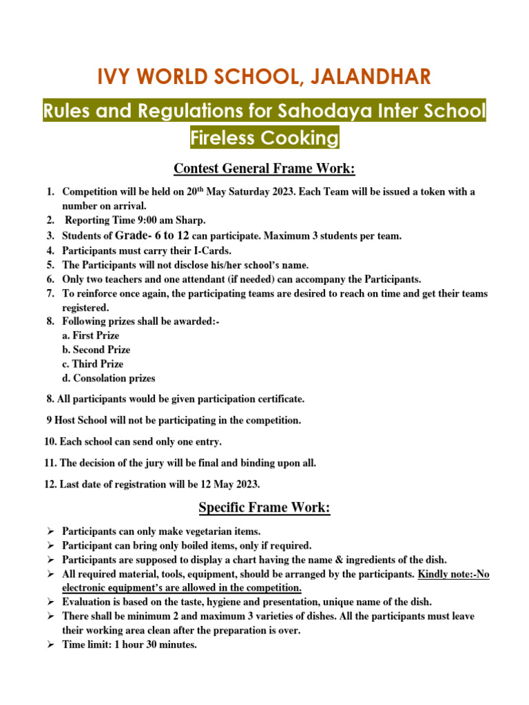 Fireless Cooking Rules | PDF