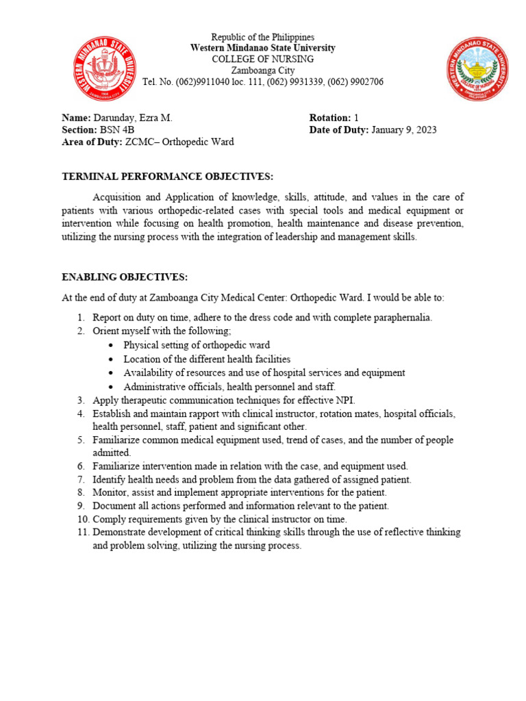 Tpo Eo Poa LFD | PDF | Nursing | Hospital