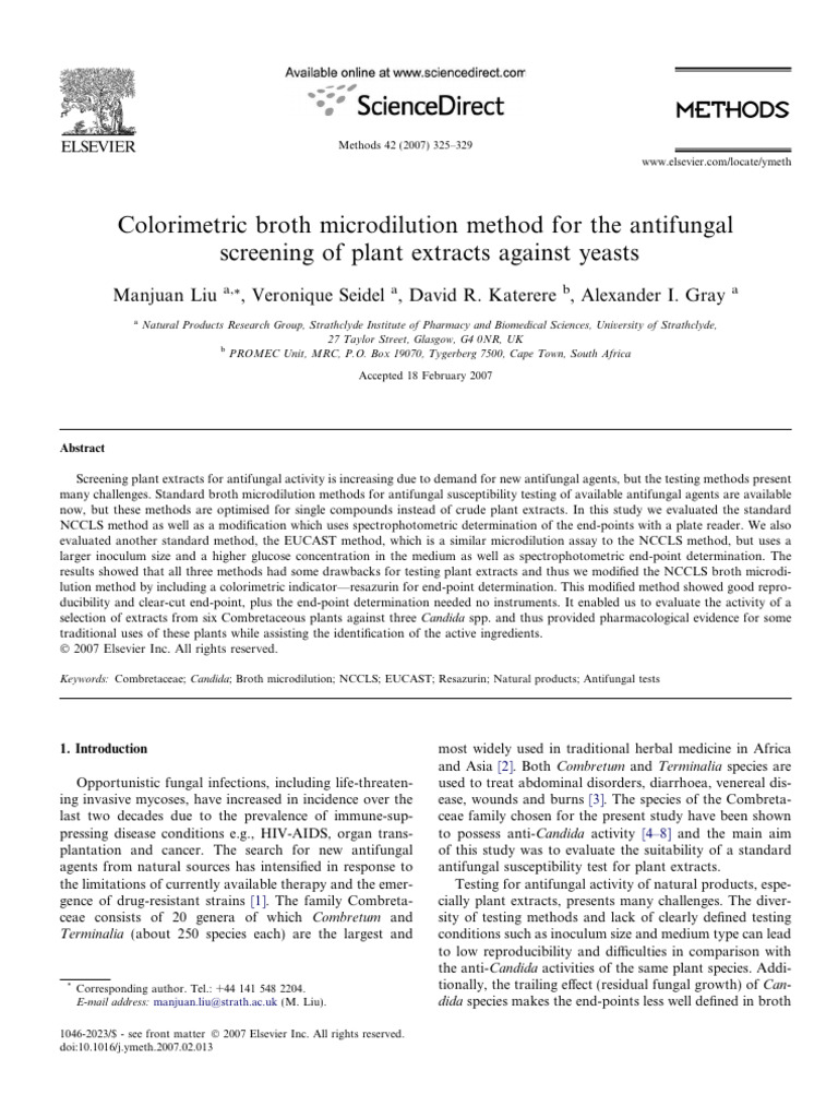 Colorimetric Broth Microdilution Method | PDF | Candida (Fungus ...