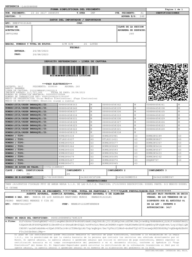 Forma Simplificada Del Pedimento Certificaciones: Datos Del Importador ...