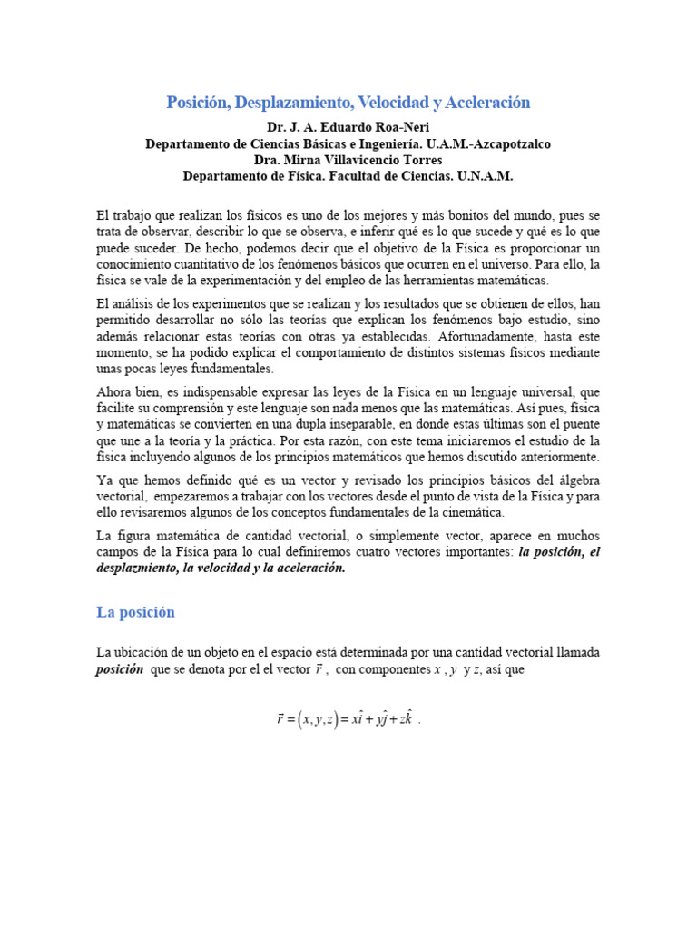 Posición, Desplazamiento, Velocidad y Aceleración | PDF | Vector Euclidiano | Física