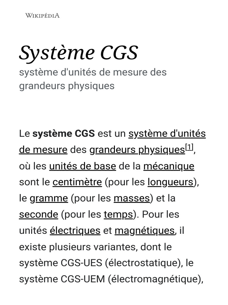 Système CGS - Wikipédia | PDF | Électromagnétisme | Sciences physiques