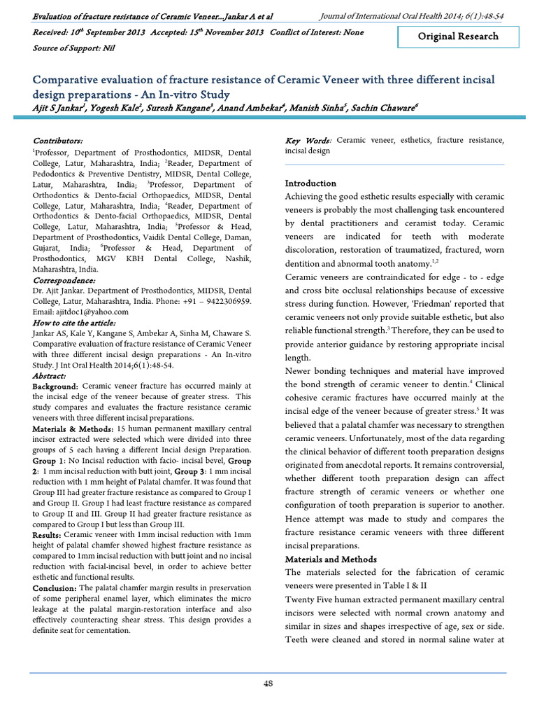 Fracture Resistance of Ceramic Veneers | PDF | Dentistry Branches