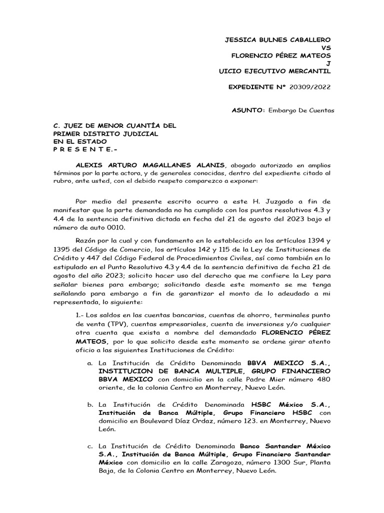 Embargo de Cuentas | PDF | Secreto bancario | Bancos