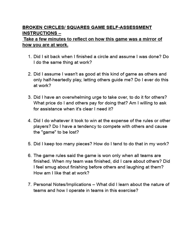 Broken Circles - Squares Game 3 Level Assessment Instructions | PDF