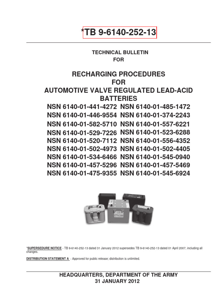 Army Recharging Procedures Technical Bulletin | PDF | Battery Charger ...