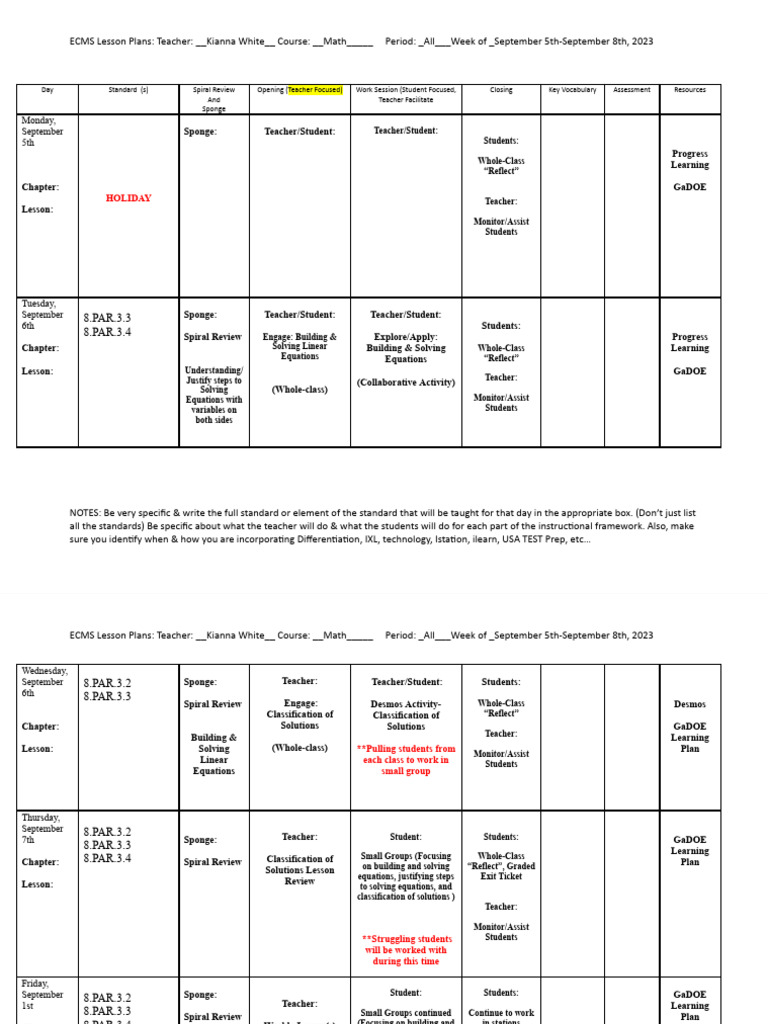 White Lesson Plan | PDF | Teachers | Education Theory