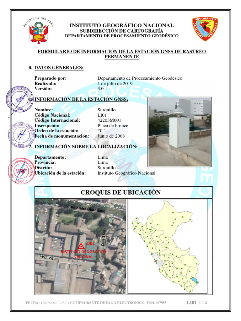 Información Estación GNSS LI01 Surquillo | PDF | Cartografía ...