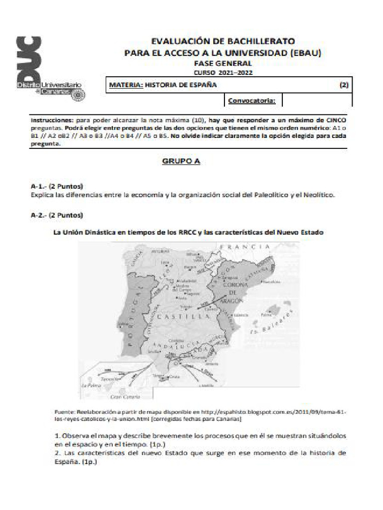 Modelo Examen Resuelto Opción A Historia de España Canarias | PDF | España