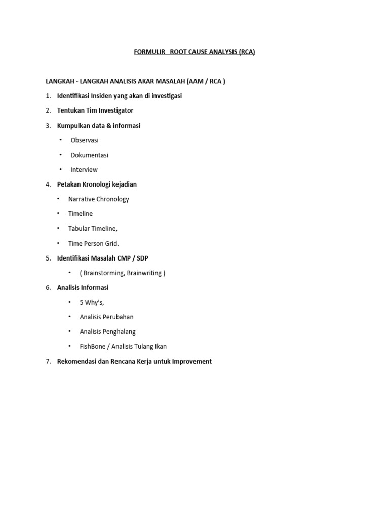 Template Form Studi Kasus RCA | PDF