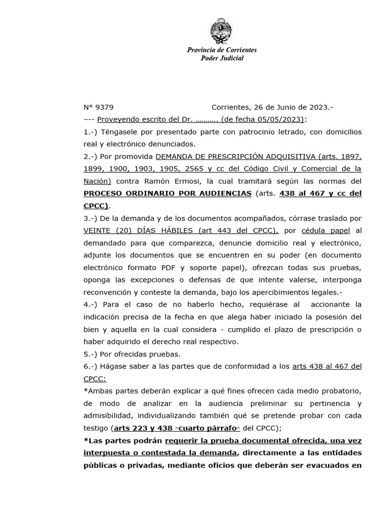 Modelo Primer Proveido | PDF | Demanda judicial | Gobierno