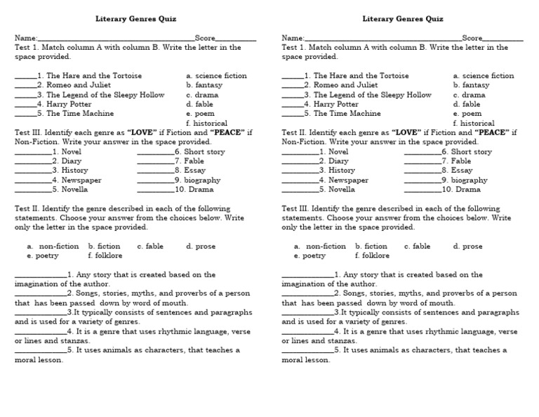 Literary Genres Quiz | PDF | Poetry | Fantasy