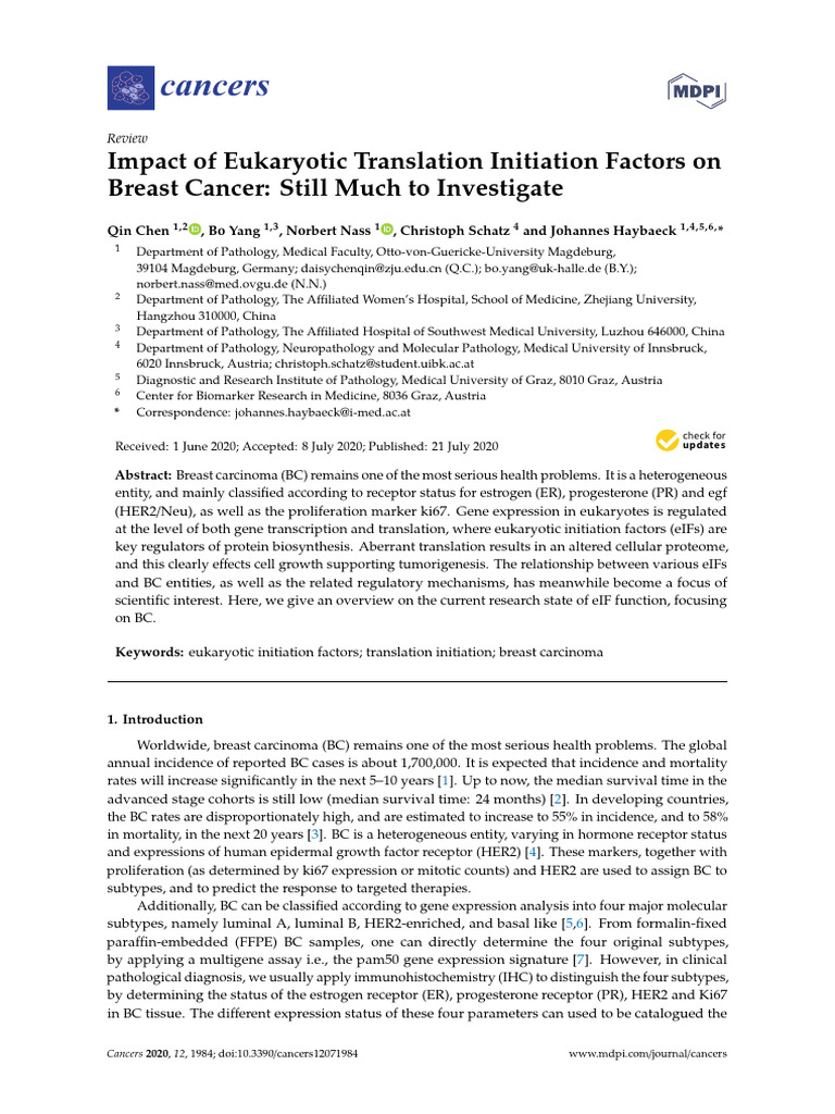 Impact of Eukaryotic Translation Initiation Factor | PDF | Protein ...