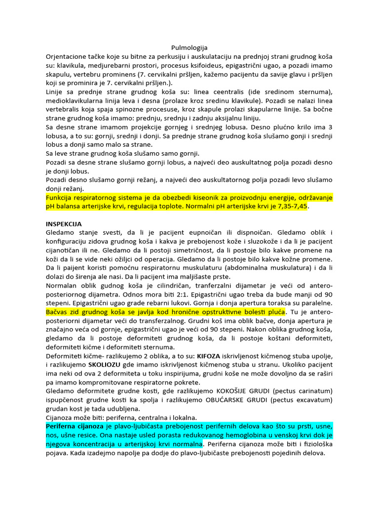 Pulmologija Pregled Fizikalni | PDF