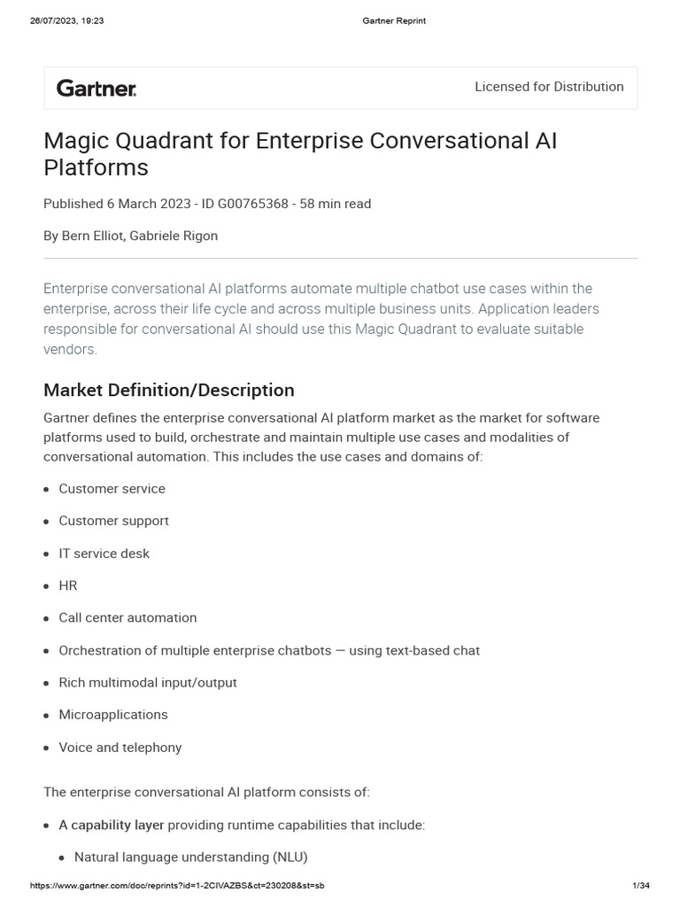 Gartner Reprint 2023 | PDF | Amazon Web Services | Call Centre