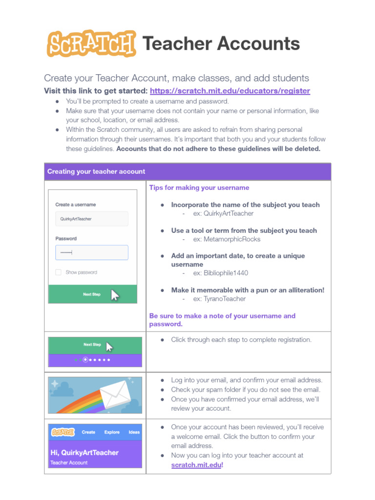 Scratch Teacher Accounts Guide 1 | PDF